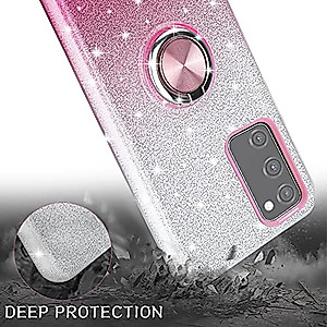FZLOO for Samsung Galaxy S20 FE Case with 1 Pack Screen Protector, Shiny Cute Glitter TPU Silicone Bling Sparkle Shockproof Protective Cover with Ring Kickstand for Samsung Galaxy S20 FE 5G (Pink)