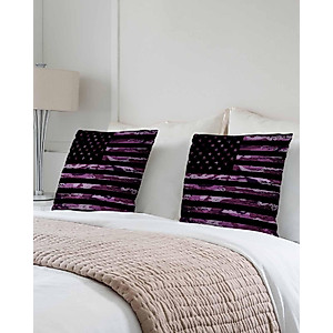 Pillow Cases Linen Pillow Shams Independence Day Camo American Flag Patriotic Pillow Cases Set of 2 16x16 Inches Pillowcases Square Cushion Covers Flax Soft Linen Pillow Covers for Couch Sofa