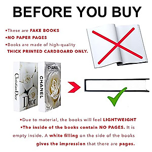 Decorative Books Bundle of Designer Book Decor Inspired CARDBOARD BOX – Fashion Design NO PAGE FAKE Books for Display, Office & Rustic Home Decor, Bookshelf, Modern Farmhouse Decor, Coffee Table Books