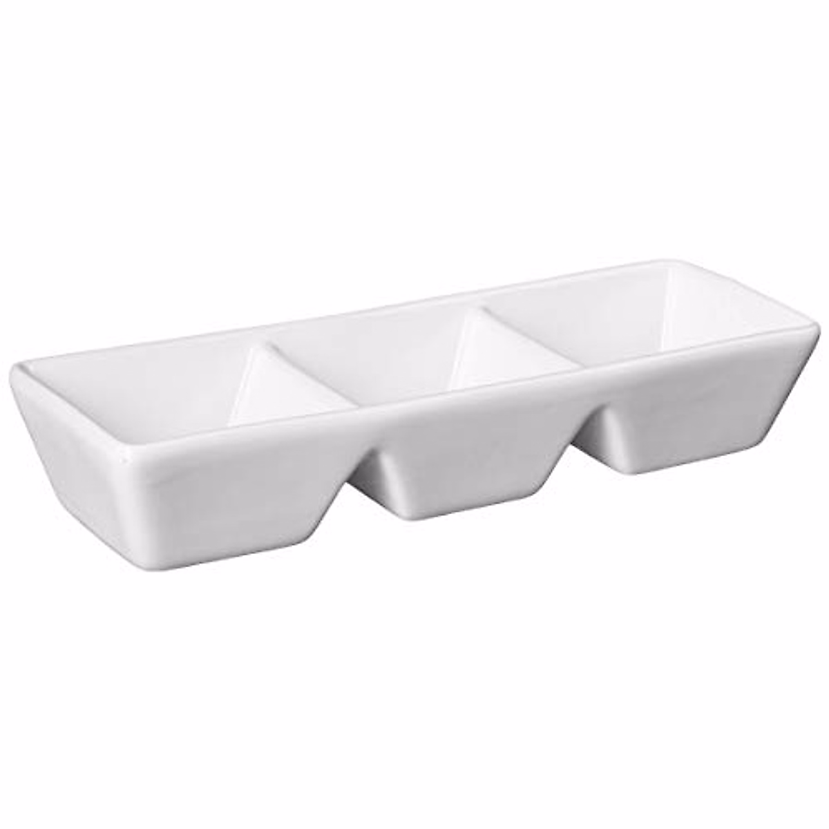CAC China CN-3T7 Divided Tray 7-Inch by 2-1/2-Inch 1.5-Ounce 3 Super White Porcelain 3-Compartment Rectangular Tray, Box of 24