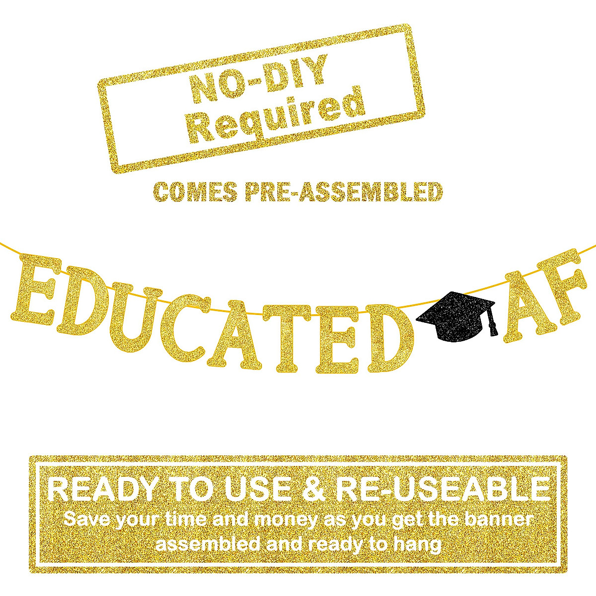 KatchOn, Gold Glitter Graduation Banner - 10 Feet, No DIY | Graduation Banner for Graduation Party Decorations | Graduation Decorations, Congratulations Decorations| Funny Graduation Decorations 2023