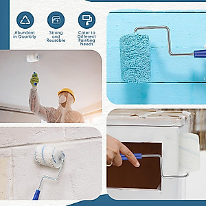 Leumoi 12 Pcs 4 Inch Paint Roller Frame 5 Wire Galvanized Steel 4 Inch Roller Frame Handle House Painting Supplies for Home Walls Ceiling Small Areas Edges and Corners, Blue