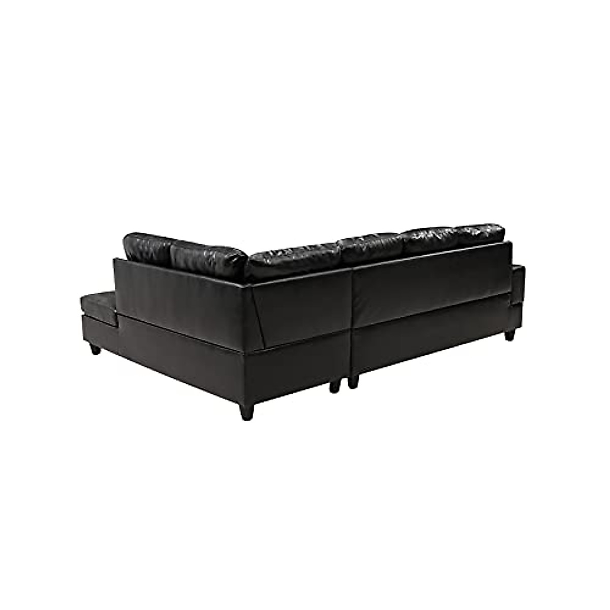 BIADNBZ PU Sectional Sofa L-Shaped Couch with Right Chaise Lounge, Storage Ottoman and 2 Pillows for Living Room Apartment, Black