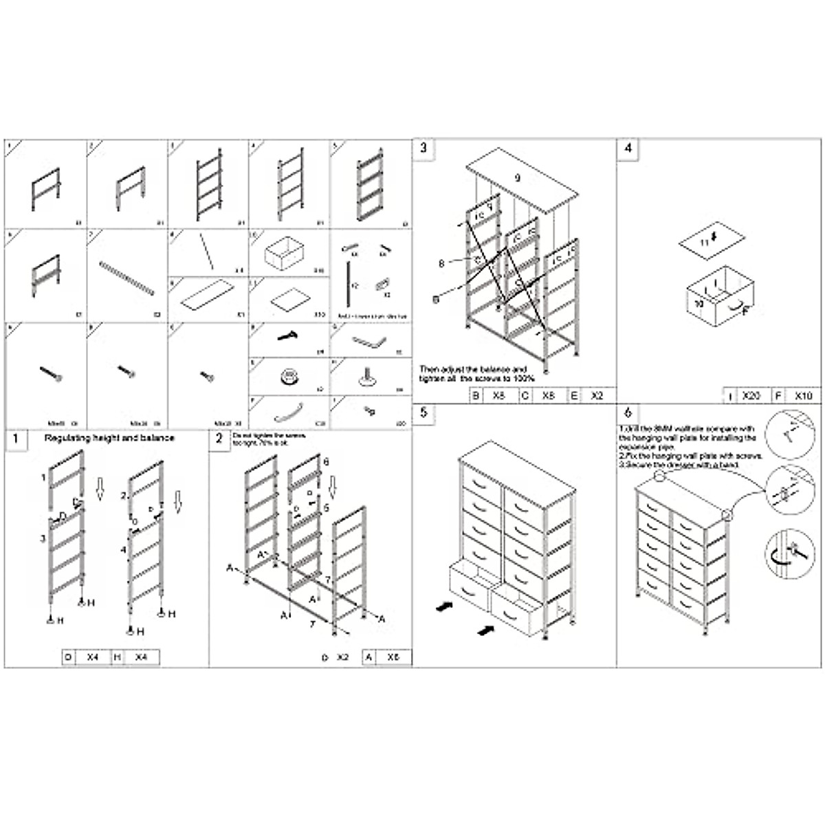 AZL1 Life Concept Dresser for Bedroom with 10 Fabric Drawers, Tall Organizer Units for Closet, Storage Tower with Cabinet, Furniture, Rustic Brown