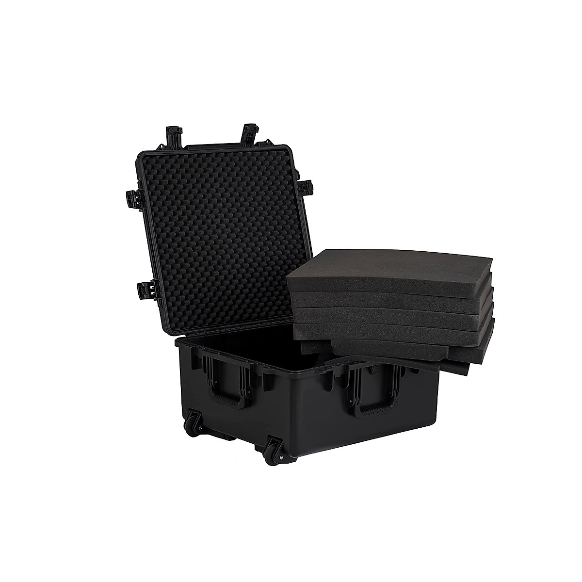 MEIJIA Portable All Weather Waterproof Hard Case, Camera Case with Customizable Fit Foam And Rolling Wheels, 24.8"X23.7"X13.17",Elegant Black