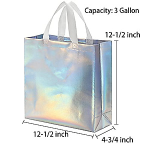 TOPZEA 20 Pack Glossy Reusable Grocery Bags 12.5" x 12.5", Large Non-woven Tote Shopping Bag with Handle, Wedding Bridesmaid Bag Iridescent Gift Bags Goodie Bag for Small Business, Christmas, Party