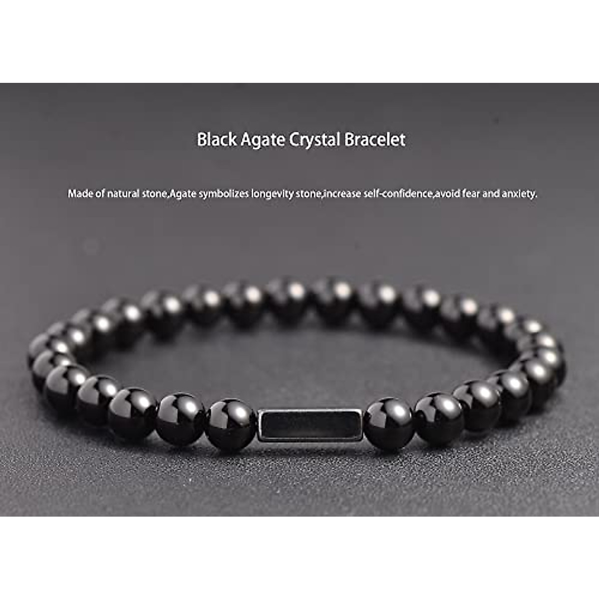 YJJelt Black Onyx Bead Bracelet 6mm Black Beaded Stone Bracelet for Men Women