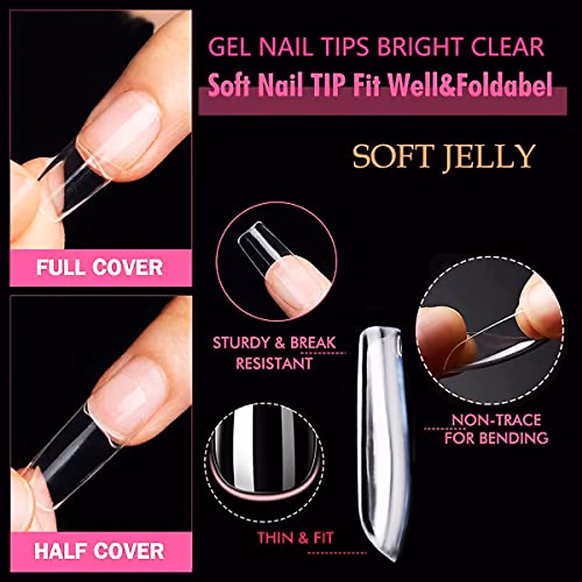 UNA GELLA Medium Square Gel Nail Tips 216pcs Clear Square Fake Nails for Full Cover Acrylic Square Nails French False Nails for Nail Extension and DIY Nail Art 12 Sizes False Gelly Tips DIY Nail Salon