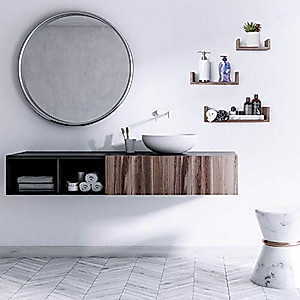 Under.Stated U Shaped Floating Wall Shelves - Rustic MDF with PVC Wall Mounted Display Rack | Multi-Purpose Hanging Shelves Set of 3 (Rustic Brown)