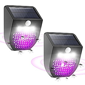 Bug Zapper Outdoor 2 Pack, RECHOO Upgraded 2-in-1 Solar Bug Zapper Mosquito Zapper Killer, Motion Sensor Outdoor Lights with 3 UV Lights, Waterproof Solar Powered Fly Zapper Killer Trap for Outdoor