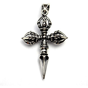 COSUMOSU Tibetan Buddhist Vajra Dorje Cross Amulet 925 sterling silver Pendant for men