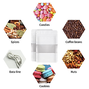 100 Pieces Smell Proof Mylar Bags, Resealable Food Storage Bags with Clear Window, Foil Pouch Stand-up Bags for Food Self Sealing Storage Supplies (White, 4 x 6 Inch)