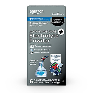 Amazon Basic Care Advantage Care Electrolyte Powder Packets for Rehydration, Berry Frost, 6 Count