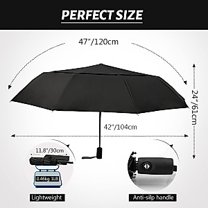 LLanxiry Umbrella Windproof Travel Umbrellas for Rain Black Folding Umbrellas 10 RIBS Automatic Strong Portable Wind Resistant Backpack Umbrella for Men and Women (Black)