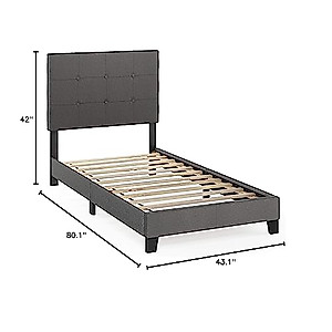 Furinno Laval Button Tufted Upholstered Platform Bed Frame, Twin, Stone