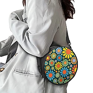 Boatee Colorful Floral Leather Tote bag for Women, Travel Shoulder Backpack Adjustable Strap Zip Bags, Girls Small Round Tote Bags