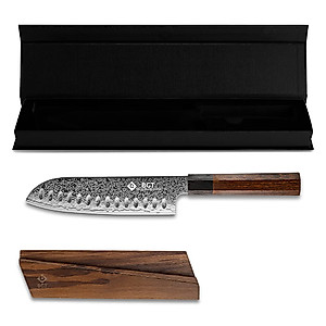 BGT 7 inch Santoku Knife, Japanese Sharp Chef Knife, Japanese VG10 67 layer Damascus Steel Kitchen Knife with Ebony Wood Handle and Gift Box