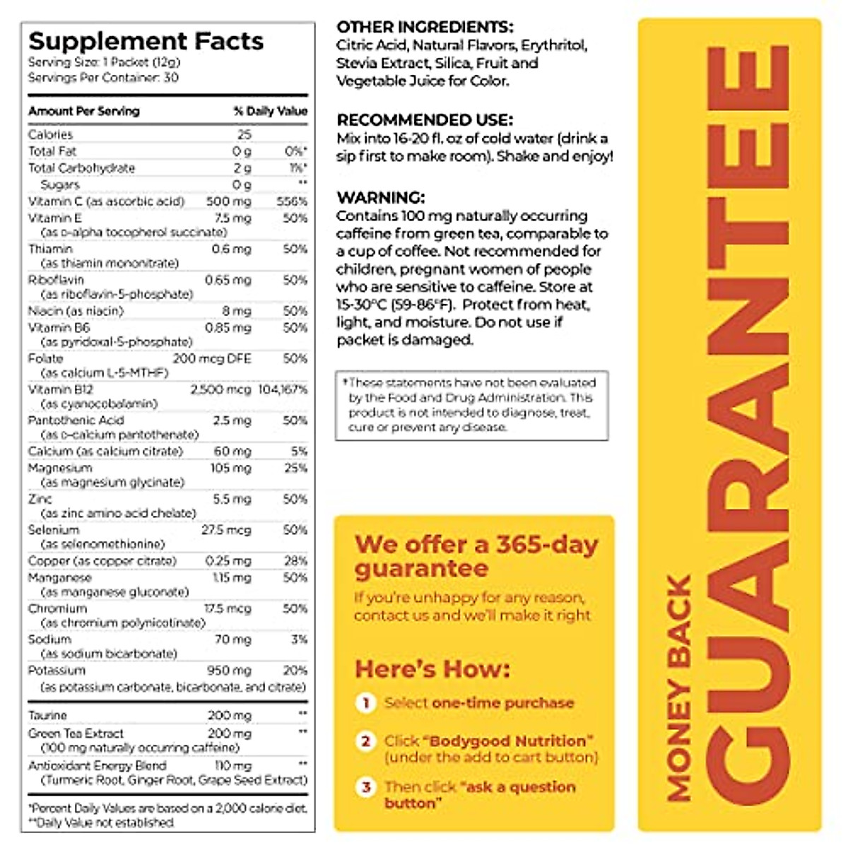 Pureboost Clean Energy Drink Mix + Immune System Support. Sugar-Free Energy with B12, Multivitamins, Antioxidants, Electrolytes (Combo Pack, 30 Stick Packs)