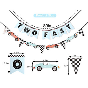 Two Fast Banner - Two Fast Birthday Decorations,Two Fast Car Birthday Party,Racing Second Birthday Decorations,Race Car Two Fast Flag Banner
