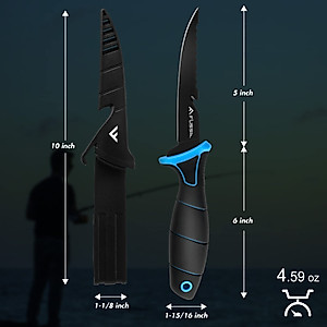 FLISSA Fish Fillet Knife, 5" Fishing Knife & Bait Knife with Protective Sheath, Non-Slip Handle, Belt Clip and Razor Sharp 8Cr13MoV Stainless-Steel Blade, Boning Knife for Meat Cutting Butchering