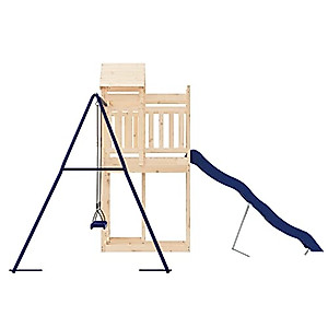GOLINPEILO Outdoor Playset Solid Wood Pine, Garden Play Set with 1 Play Tower, 1 Wave Slide, 1 Single Swing Set, Modern Outdoor Backyard Children's Climbing Wood Playground Playset,-4549