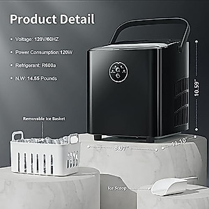 Antarctic Star Countertop Ice Maker Portable Ice Machine with Handle,Self-Cleaning Ice Makers, 26Lbs/24H, 9 Ice Cubes Ready in 6 Mins, S/L, for Home Kitchen Bar Party (Black)