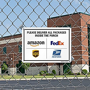 SmartSign 10 x 14 inch “Please Deliver All Packages Inside The Porch” Metal Sign with Delivery Logos, 40 mil Laminated Rustproof Aluminum, Multicolor, Made in USA