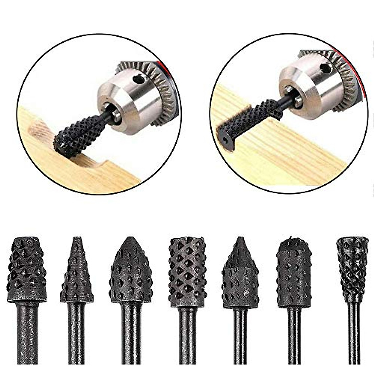Eyech 10pc 1/8''(3mm) Shank Carbon Steel Rotary Burr Rasp Set Wood Carving File Rasp Drill Bits for DIY Woodworking Wood Carving Polishing Grinding Engraving