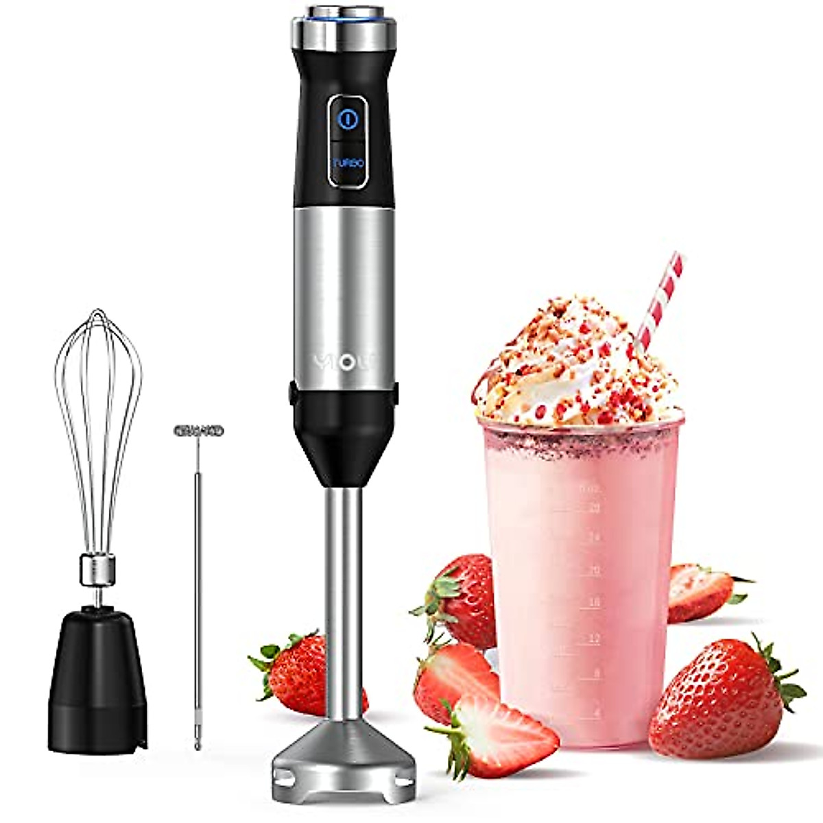 YIOU Immersion Blender, Ultra-Stick Hand Blender Variable Speed Stick Blender 500 Watt Heavy Duty Copper Motor Brushed 304 Stainless Steel for Soups Sauces and Smoothie, Set Midnight Black