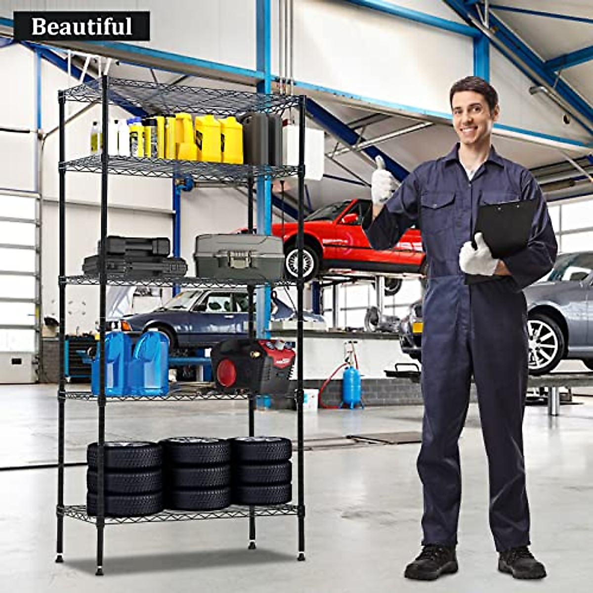 Better Choicet 5 Tier Wire Shelving Unit, Heavy Duty Storage Unit Metal Organizer Rack, Height Adjustable Shelf Standing with Wheels for Kitchen Bathroom Garage,14'' D x 24'' W x 60'' H, Black