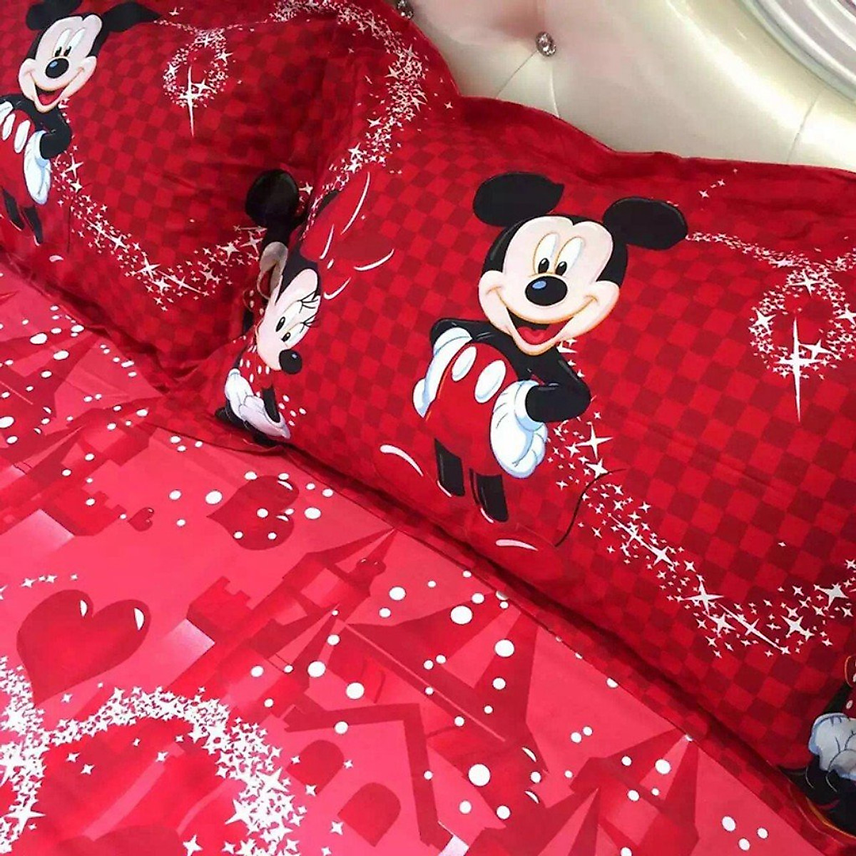 Haru Homie 100% Cotton Kids Reversible Printing Mickey Mouse Couples Duvet Cover 2PCS Bedding Set with Zipper Closure, Twin(No Comforter)
