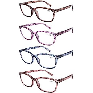 DOOViC 4 Pack Computer Reading Glasses Blue Light Blocking Anti Eyestrain Spring Hinge Stylish Readers for Women 2.00 Strength