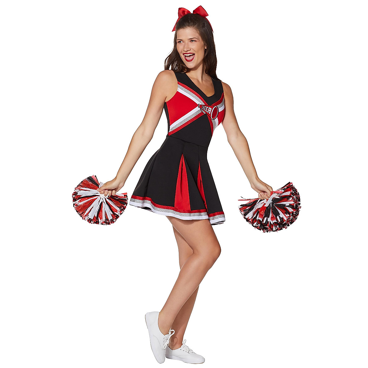 Spirit Halloween Adult Black and Red Cheerleader Uniform Costume - L | Cheerleader Outfit