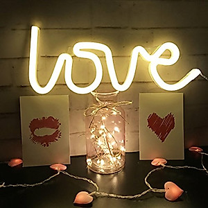 QiaoFei Neon Love Signs Light LED Love Art Decorative Marquee Sign - Wall Decor/Table Decor for Wedding Party Kids Room Living Room House Bar Pub Hotel Beach Recreational (Warm White)