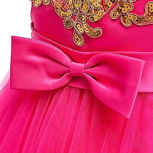 Flower Girl Dress Toddler Kids Baby Girls Shiny Sequin Bowknot Tutu Tulle Princess Dresses Birthday Party Pageant Wedding Bridesmaid Formal Evening Sundress Baptism Clothes Gift Hot Pink 5-6T