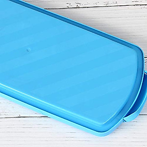 Agyvvt Portable Bread Box with Handle Loaf Cake Container Plastic Rectangular Food Storage Keeper Carrier 13inch Translucent Dome for Pastries, Bagels, Bread Rolls, Buns or Baguettes (Blue)