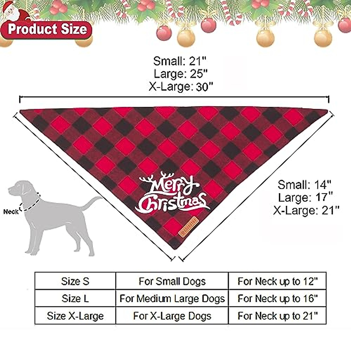 ADOGGYGO Christmas Dog Bandanas, Classic Red Green Plaid Dog Christmas Scarf Triangle Bib, Multiple Sizes Offered, Merry Bandanas for Medium Large Dogs (Large, Christmas)