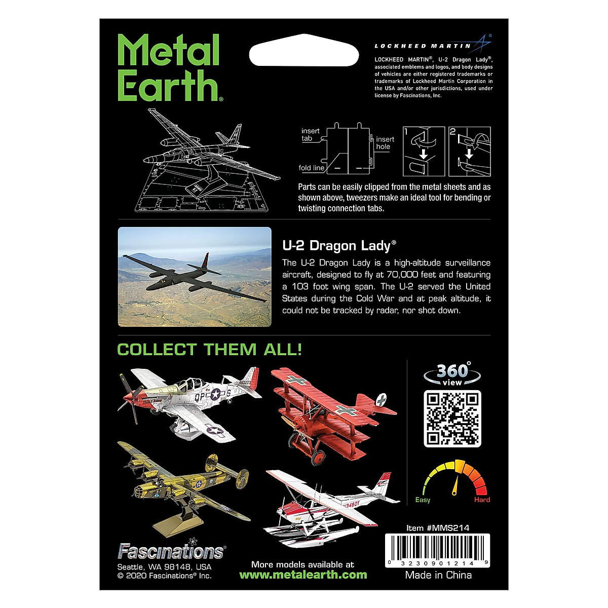 Metal Earth Lockheed Martin U-2 Dragon Lady Aircraft 3D Metal Model Kit Fascinations