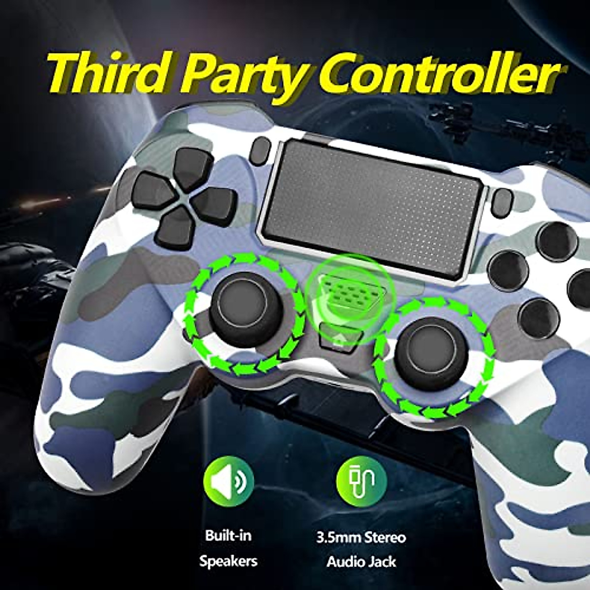 eeidc 2 Pack Wireless Controller for PS4, Remote Control for Playstation 4/Slim/Pro with Double Shock/Audio/Six-axis Motion Sensor(Purple and Blue Camo)