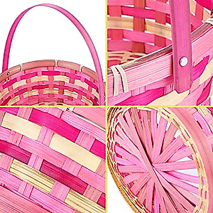 Fovths 6 Pieces Easter Woven Bamboo Basket Round Basket with Handle Easter Eggs Wiker Basket for Party Supplies, Picnic, Home Decor