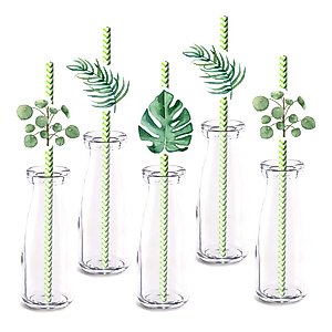 Greenery Party Straw Decor, 24-Pack Baby Shower Birthday Bridal Shower Or Wedding Party Decorations, Paper Decorative Straws