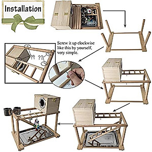 kathson Parrots Playground Bird Playstand Birdcage Play Stand Wood Perch Gym Playpen with Parakeet Nest Box Ladder Feeder Cups Chewing Toys Exercise Activity Center for Conure Cockatiel Lovebirds