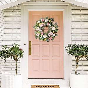 WANNA-CUL 24 Inch Large Spring Peony Flower Wreath for Front Door for Wedding,Pink Rose Floral Door Wreath with Rustic Grapevine Leaves,Bolocephalus Saussureoides for Wall