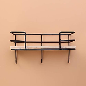 Amosfun Wall Decorations for Living Room Modern Wrought Iron Storage Rack Wall- Mounted Decorative Shelf Hanging Holder Organizer with Hooks (3 Hooks, Black)