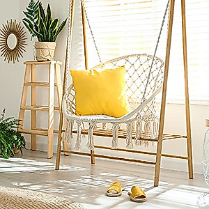 Hammock Chair, Ohuhu Max 330 LB Hanging Chairs with Durable Hanging Hardware Kit, Indoor & Outdoor Use Hammock Chair Macrame Swing, Cotton Rope Handmade Knitted Mesh for Bedroom, Patio, Yard, Garden