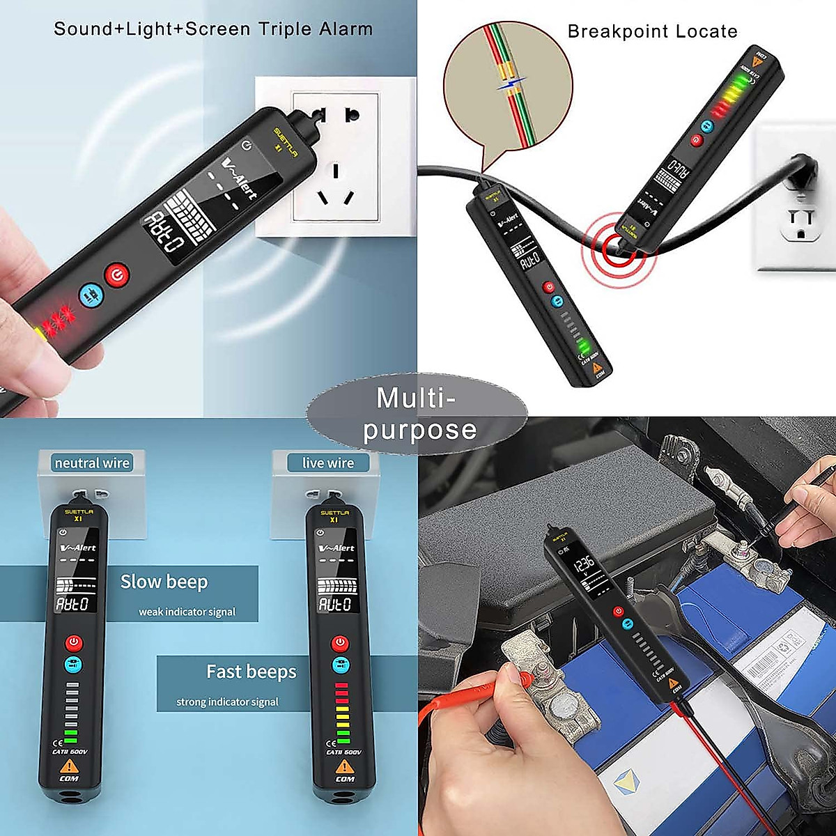 Voltage Tester Multimeter, Non-Contact Voltage Detector 6V/90V-1000V Dual Range with LCD Display Buzzer Alarm for Live/Null Wire Breakpoint Finder Outlet Volt Measure, SUETTLA X1 Electrical Tester Pen