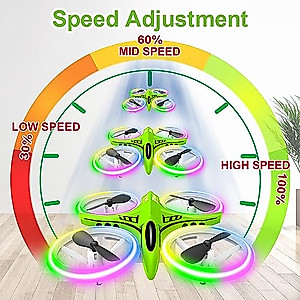 Dwi Dowellin Mini Drone for Kids Crash Proof LED Night Lights One Key Take Off Landing Flips RC Remote Control Small Flying Toys Drones for Beginners Boys and Girls Adults Nano Quadcopter, Green