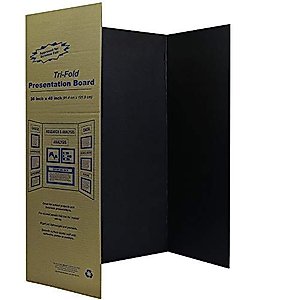 Black Tri-Fold Presentation Board 36" x 48" Corrugated Tabletop Display Exhibition Board Lightweight and Portable with Smooth Surface Great for School Projects and Business presentations - by Emraw