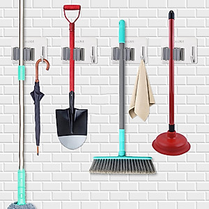 PEUTIER 6 Pcs Broom Holders, Wall Mount Broom Holder Organizer Heavy Duty Broom Holder Stainless Steel Broom Holder for Kitchen Bathroom Laundry Room Garage