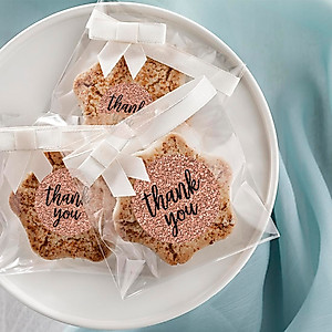 Andaz Press Round 2-inch Circle Label Stickers, Faux Rose Gold Glitter Script Style Black, Thank You, 40-Pack, Champagne Colored Wedding Baby Shower Birthday Decorations